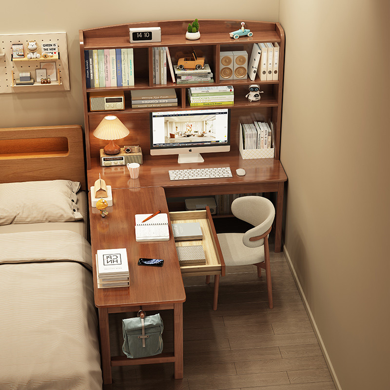 JY-8/#Corner Solid Wood Computer Desk Combined Bookcase Bedroom L Type ...