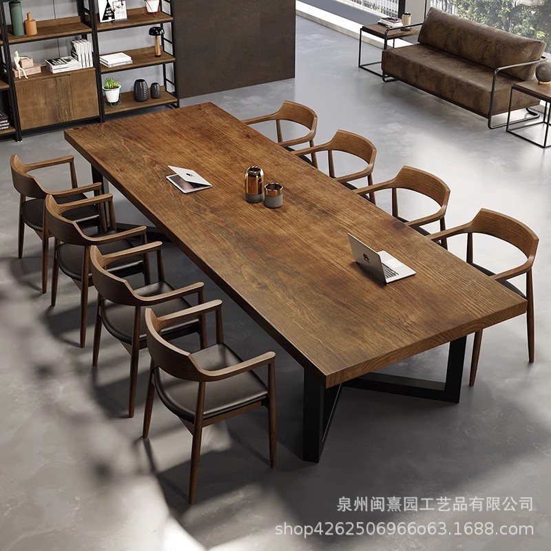 Q-8/Nordic Solid Wood Retro Plate Iron Conference Table Log Large Board ...