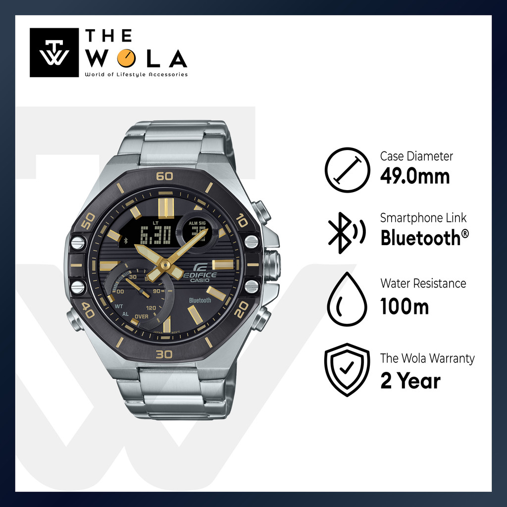 (2 Years Warranty) Casio Edifice ECB-10DB-1A9 Men Analog-Digital Watch Silver Stainless Steel ...