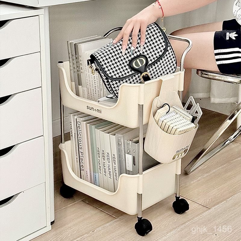 QM-48#Movable Under-Desk Storage Rack with Wheels, Bookshelf for ...