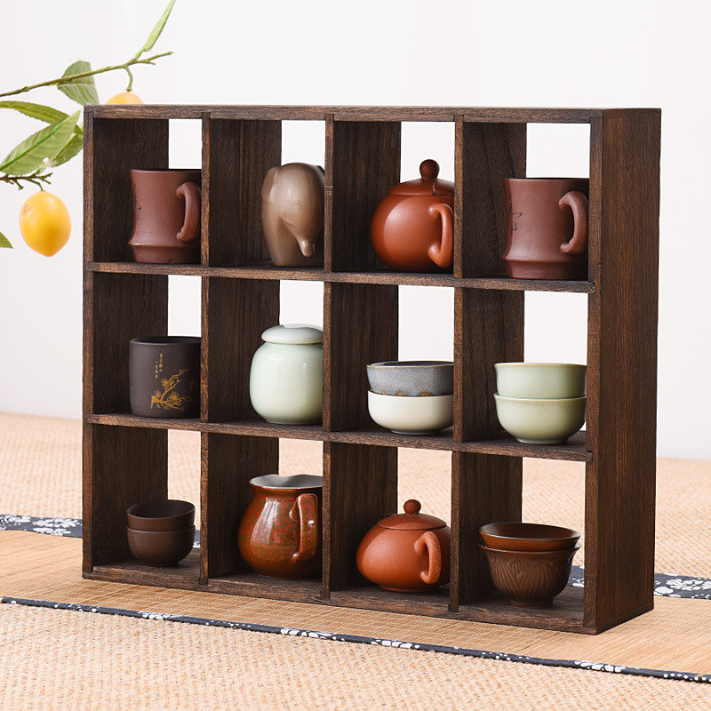 J-H/Solid Wood Tea Cup Rack Teapot Rack Multi-Treasure Grid Tea Set ...