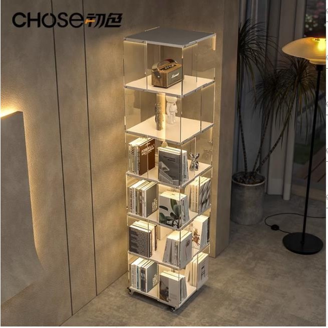 HY-6/Nordic Acrylic Rotating Bookshelf Home Floor-standing Movable ...