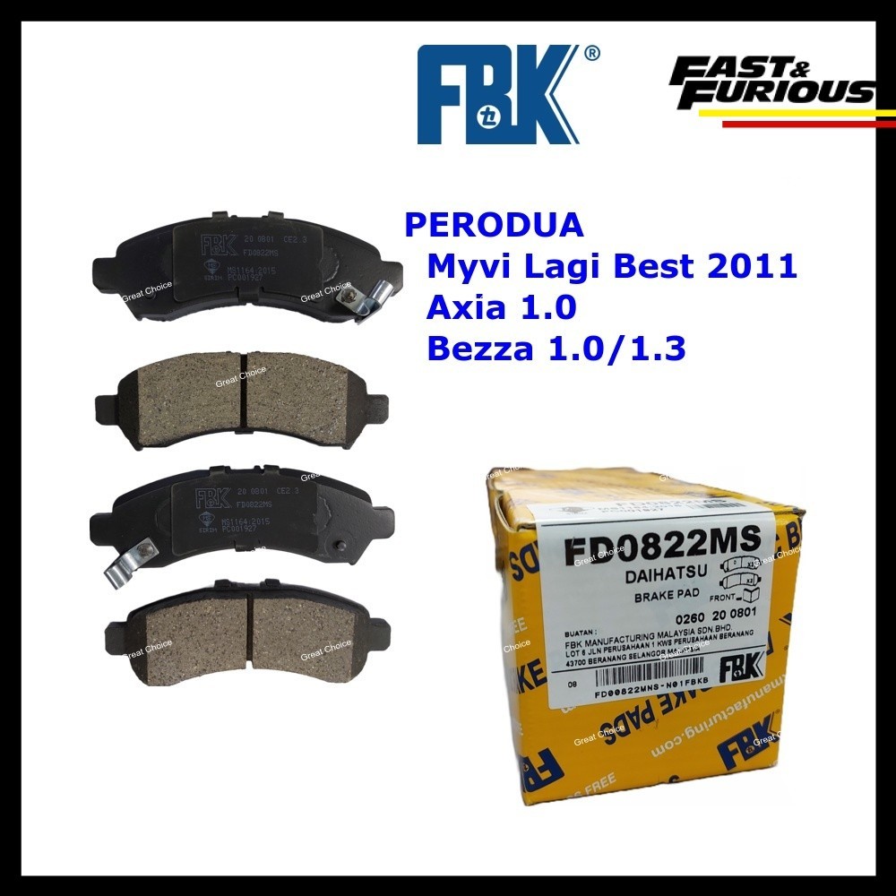 FBK Myvi Lagi Best, Axia, Bezza Front Disc Brake Pad With Shim PERODUA ...