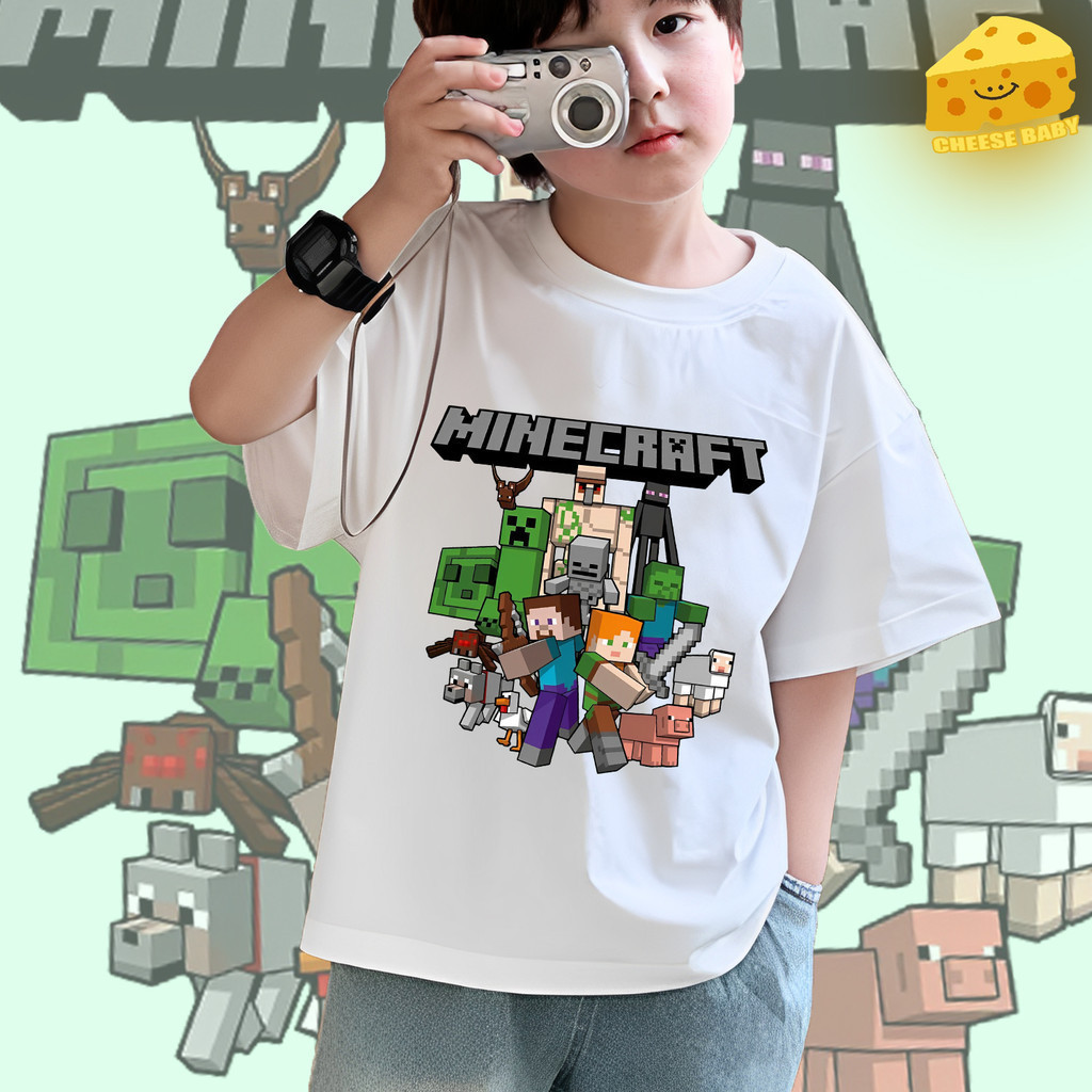 Baju T Kanak-Kanak Minecraft – 8 Warna, Kapas Tulen, Cetakan Comel ...