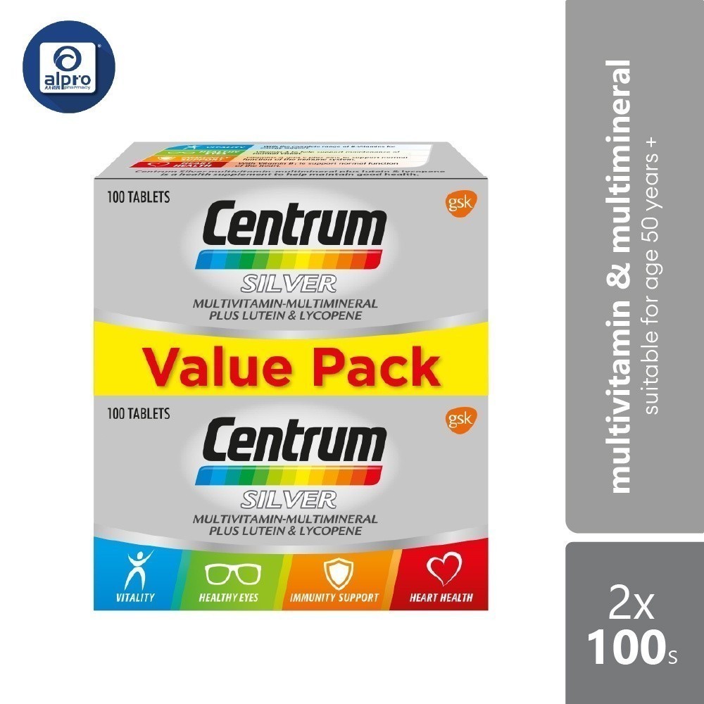 Centrum Silver Multivitamins-Multimineral 2x100s | for 50 Years Old ...