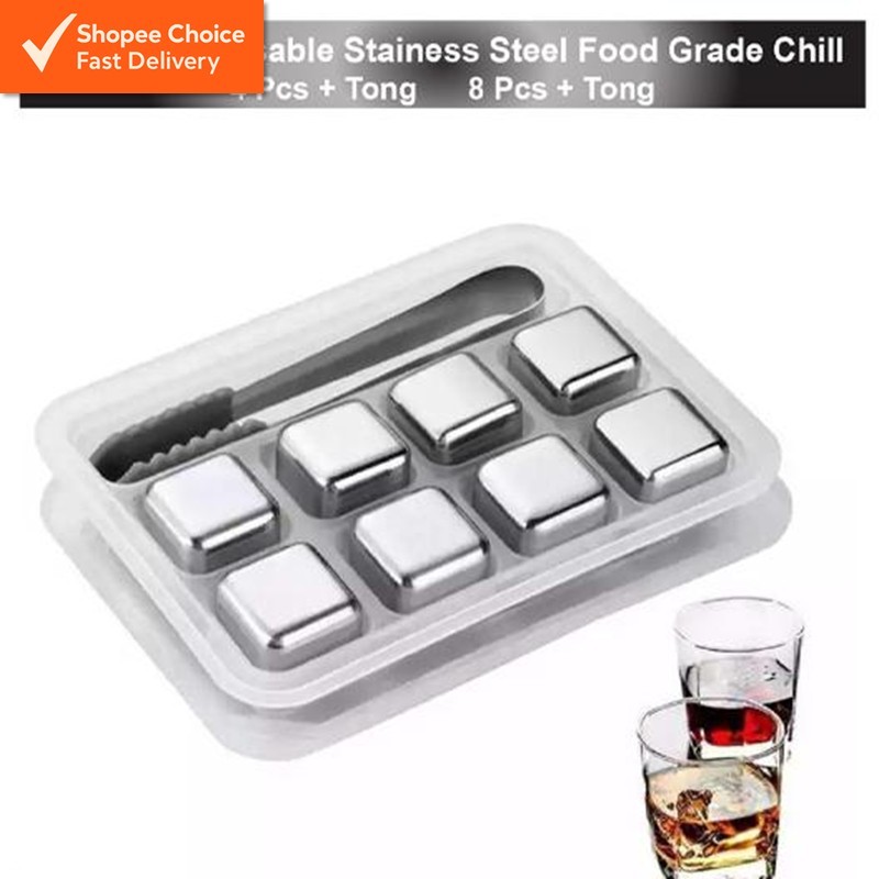 Ice Cubes Reusable Metal Chilling Stones Stainless Steel Food Grade ...