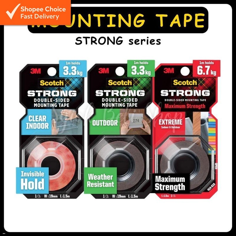 3M SCOTCH Strong Double-sided Mounting Tape Clear / Exterior & Auto ...
