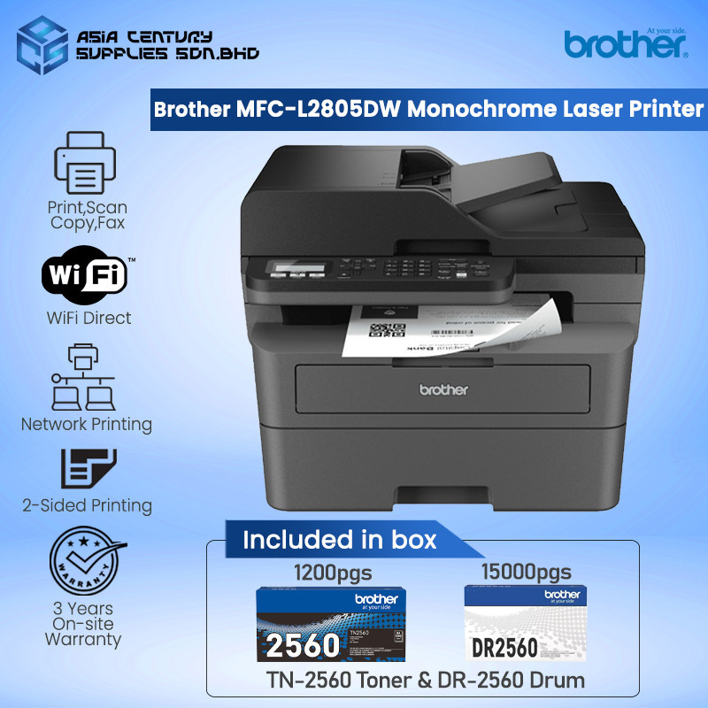 Brother MFC-L2805DW Monochrome Multi-Function Wireless Laser Printer ...