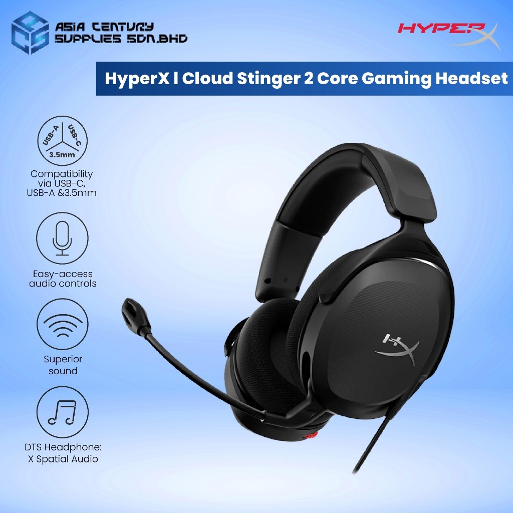 HyperX Cloud Stinger 2 Core Gaming Headset, X Spatial Audio, Clear In-Game Sound, Mic-Mute ...