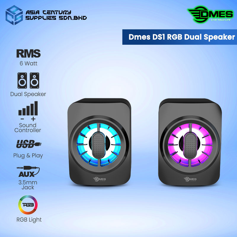 DMES DS1 USB-Enabled Dual Speaker with Deep Bass Stereo Sound and RGB ...