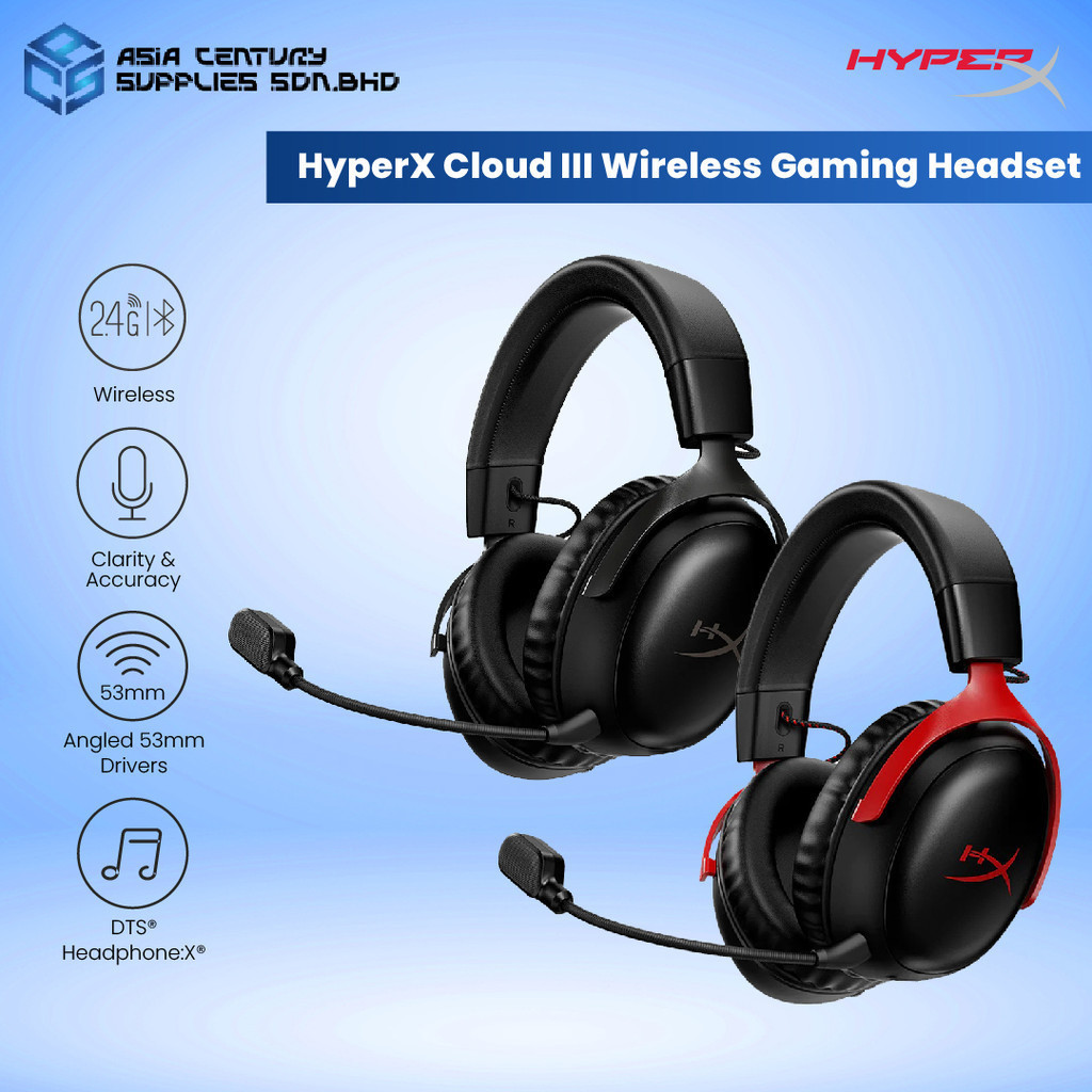HyperX Cloud III Wireless Gaming Headset Black, 2.4Ghz, DTX-S Headphone ...