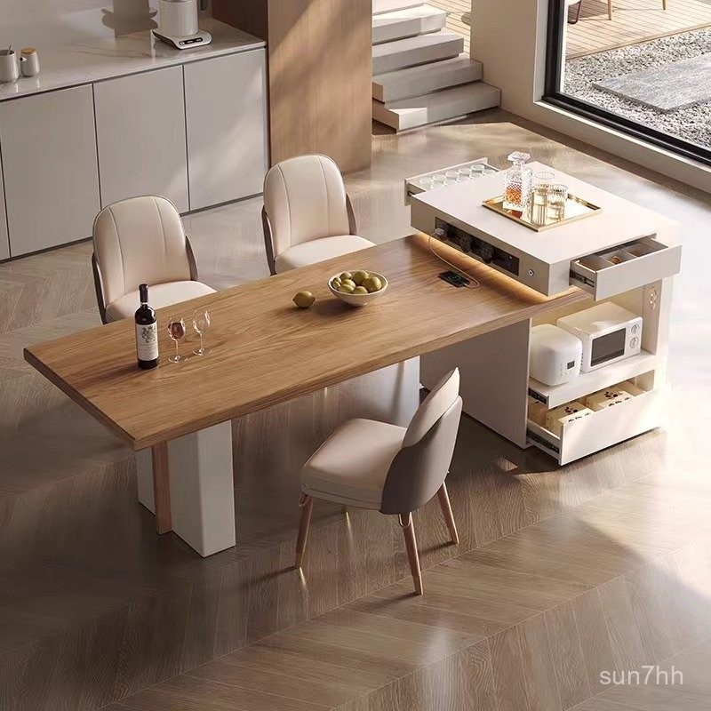 ST-ΨSolid Wood Electric Retractable Kitchen Island Dining Table ...