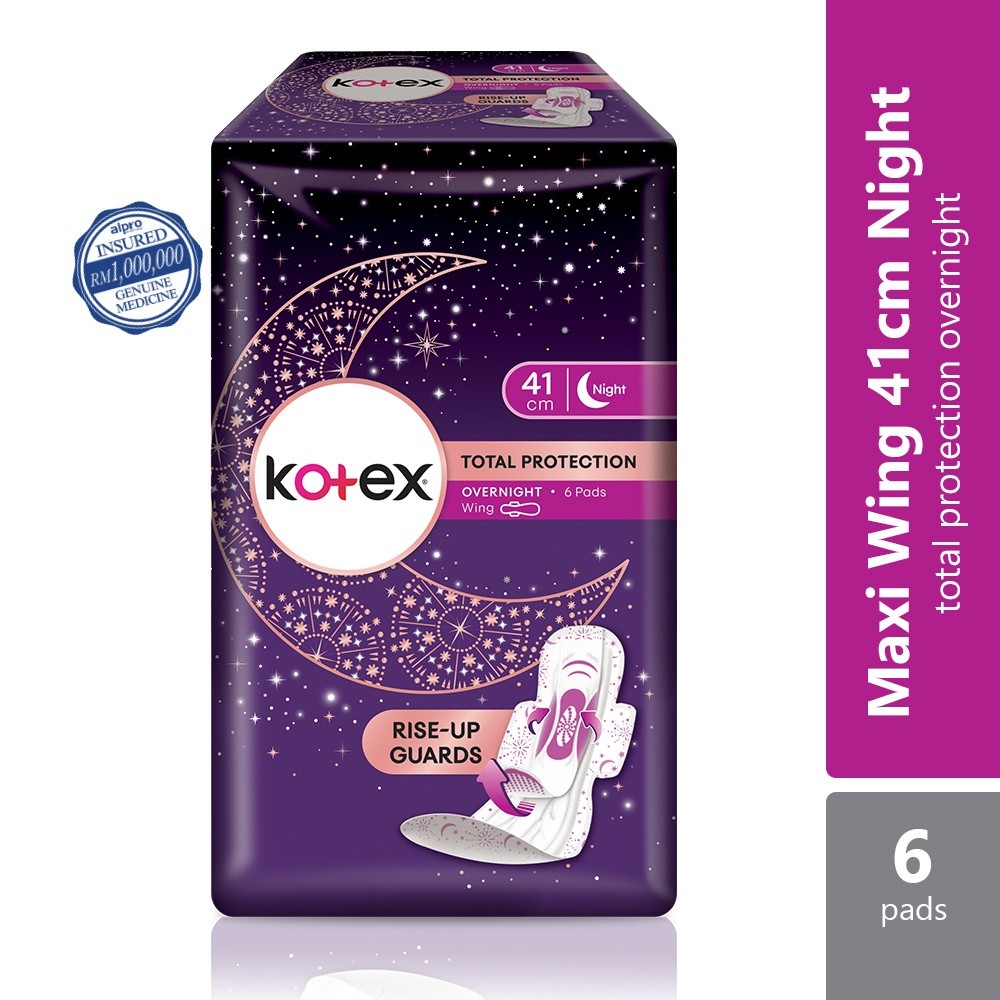 Kotex Overnight Wings Extra Long 41cm - 100% No Back Leak (6 Pads ...