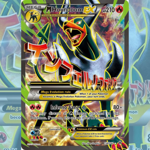 Mega ex M Houndoom EX #154 tcg ptcg pokemon card free top loader and ...