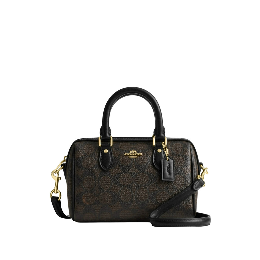 Coach Mini Rowan Crossbody Bag In Signature Canvas - Walnut Black | Shopee Malaysia