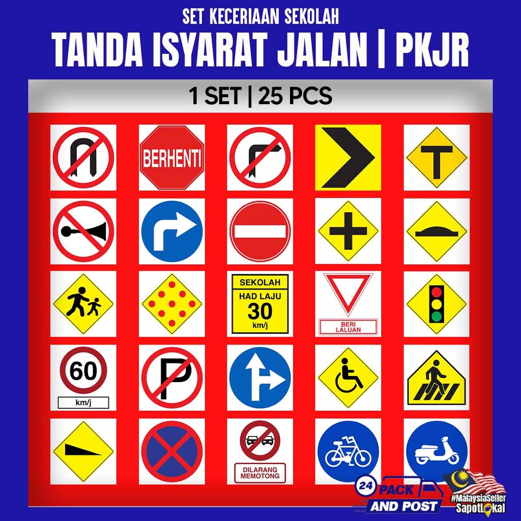 Poster TANDA ISYARAT LALU LINTAS / Papan Tanda Isyarat Jalanraya / Set ...