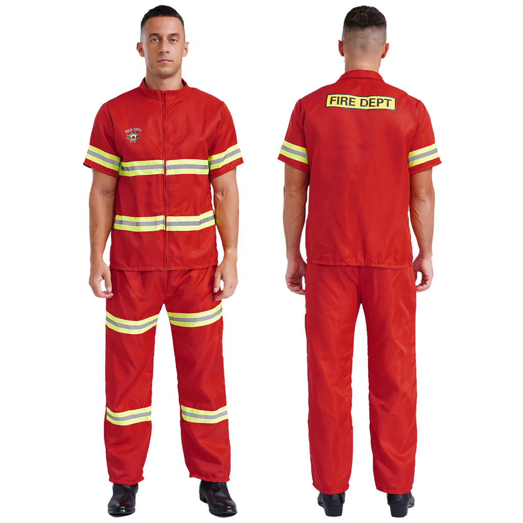 inhzoy Mens Firefighter Dress Up Costume 4-piece Suit Plastic Helmet ...