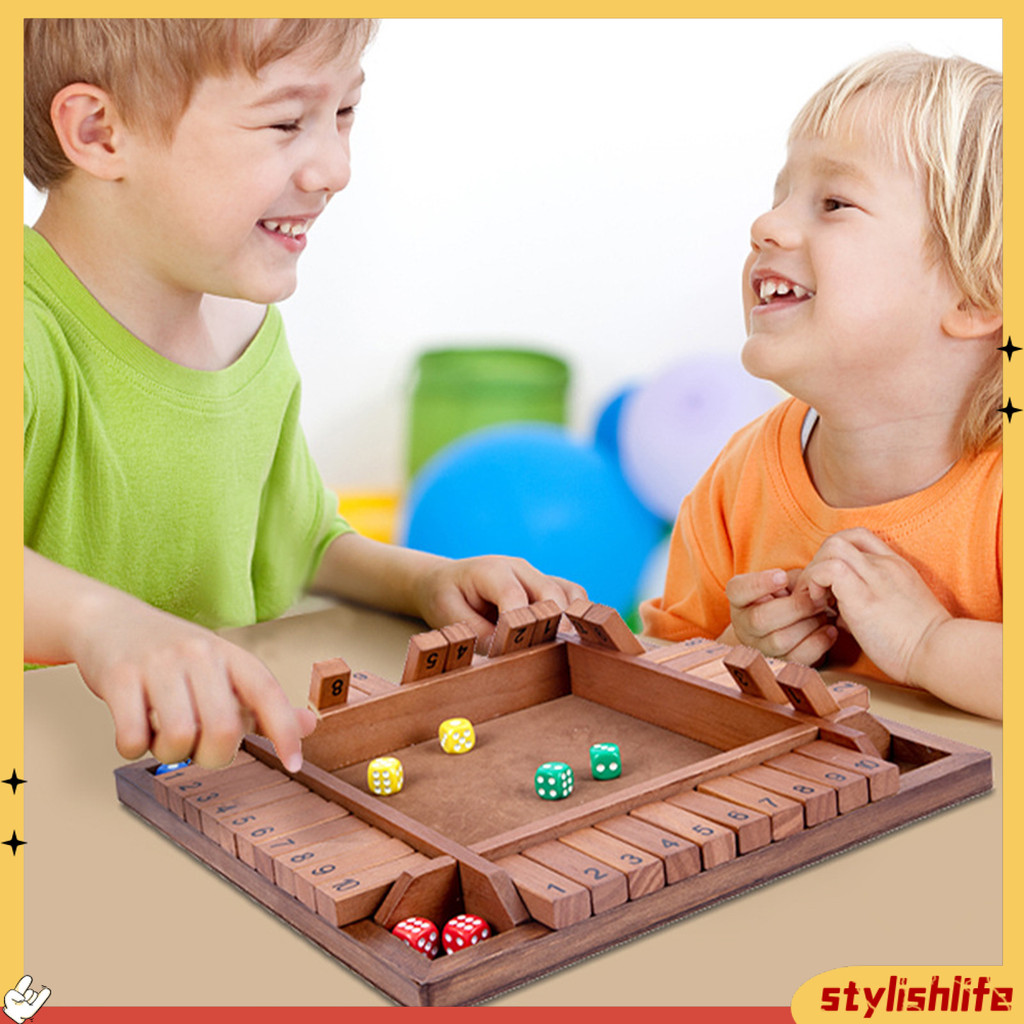 [stylishlife] Math Learning Board Game Wooden Box Dice Game Wooden Shut ...