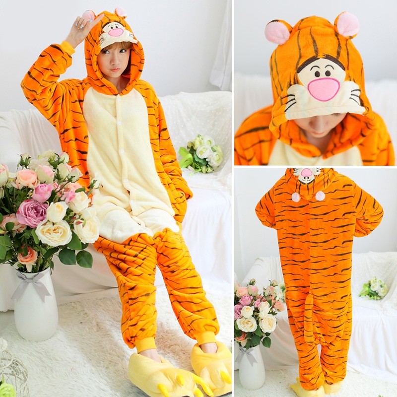 Adults Cartoon Cheese Cat Onesies Women Flannel Long Sleeve Pajamas ...