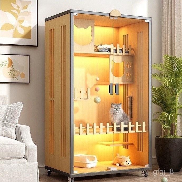 Contact seller/Cat Villa Solid Wood Cat Cage Home Cat House Cat House Extra Large Free Space Cat ...