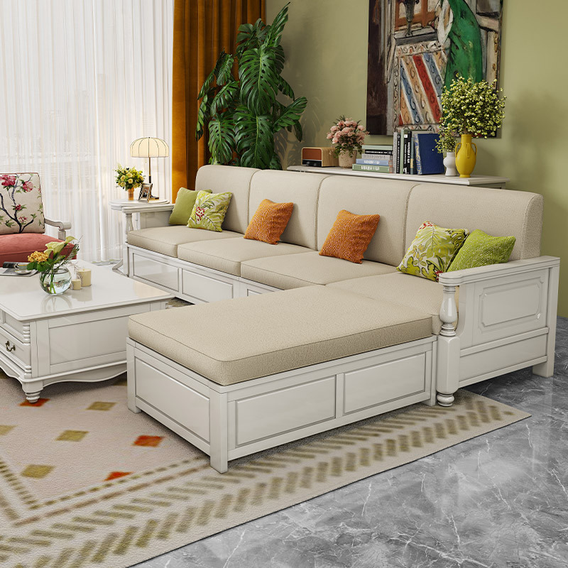 J-H/##0A American Style Solid Wood High Box Storage Sofa Set Corner ...