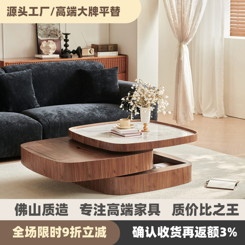 J-H/Yamule Vintage Style Rock Slab Coffee Table for Living Room, Small ...