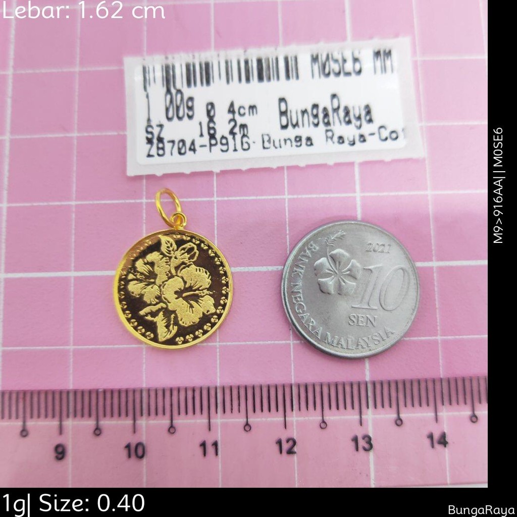 Emas916, Loket Flat Bunga Raya Coin Round Edge 1.6 cm Vt 8704 P538 0.40 ...