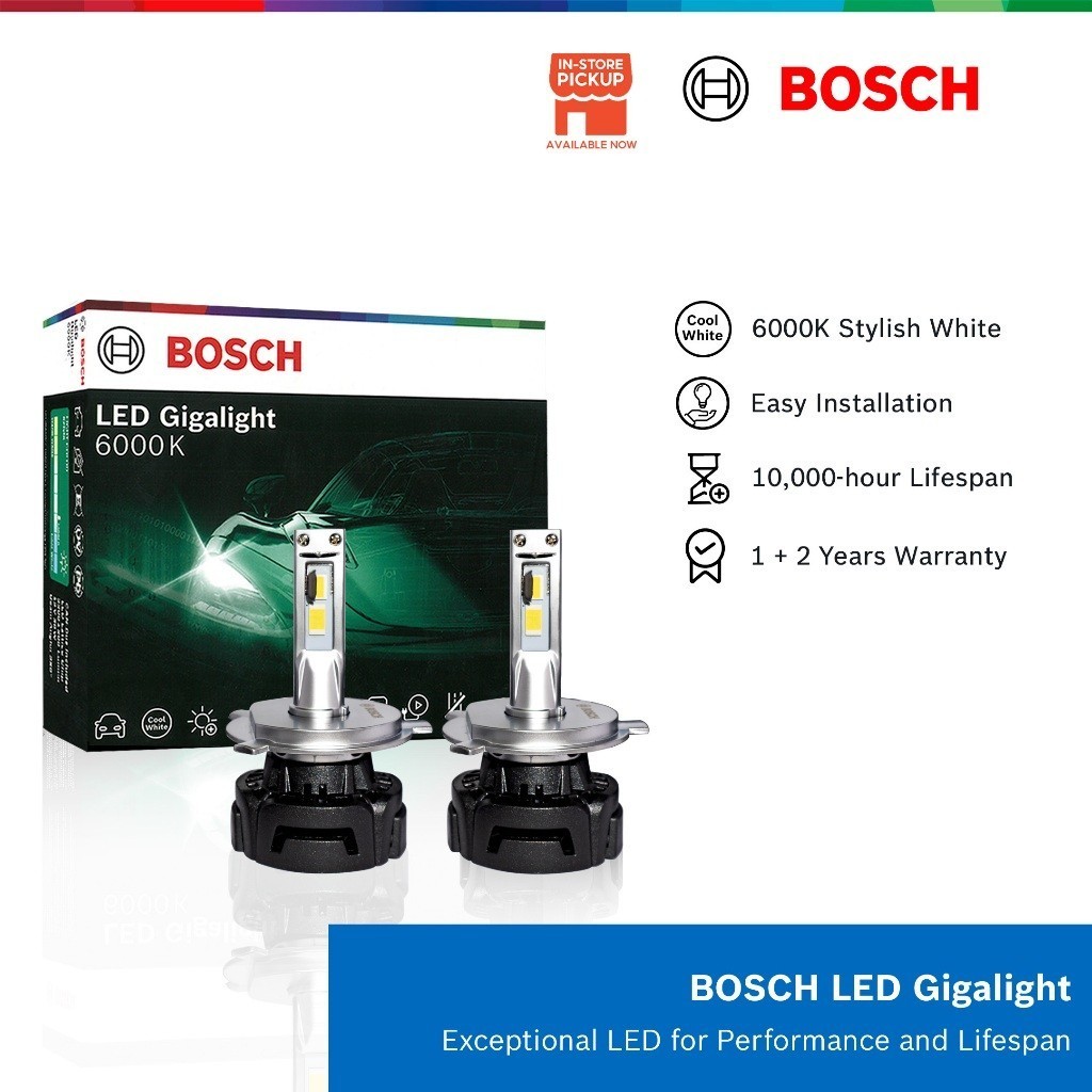 Bosch LED Gigalight 6000K Cool White H4 Halogen Headlight Retrofit Bulb ...