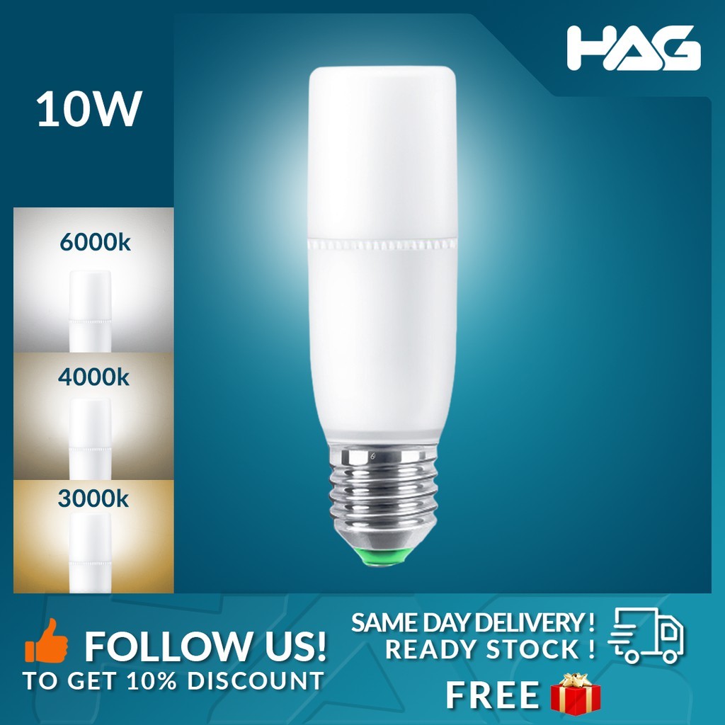 HAG® BOSS 10W E27 LED Stick Bulb White 6500k Natural 4000k Yellow 3000k | Shopee Malaysia