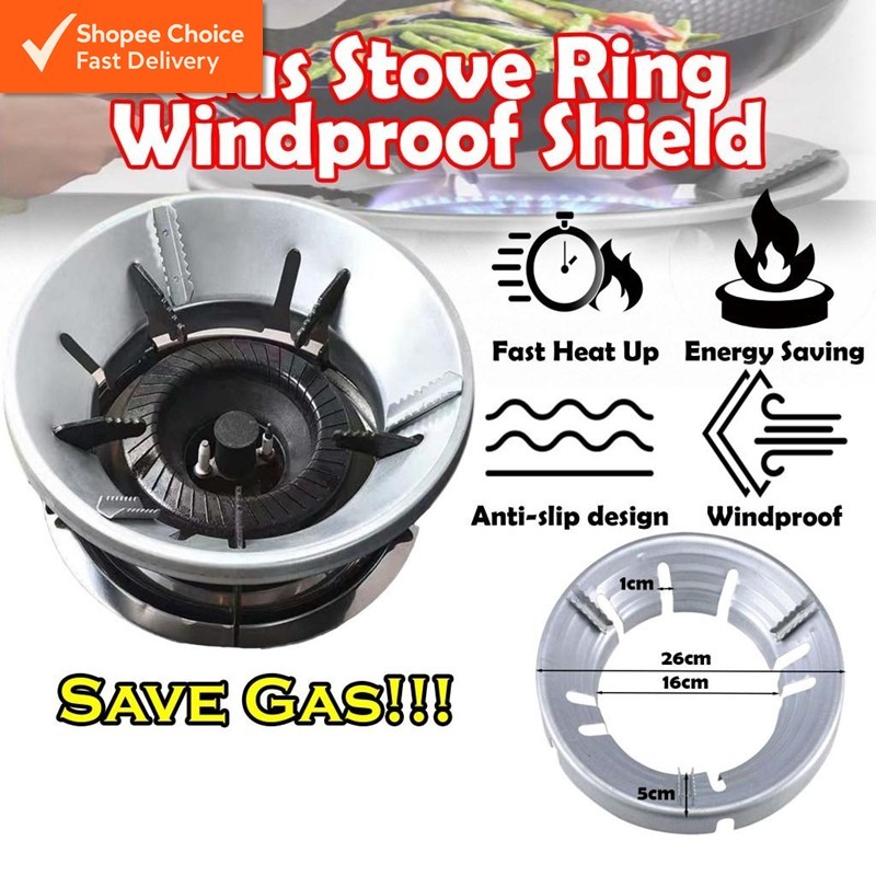Stainless Gas Stove Ring–Windproof Shield & Energy-Saving Cover (Jimat ...