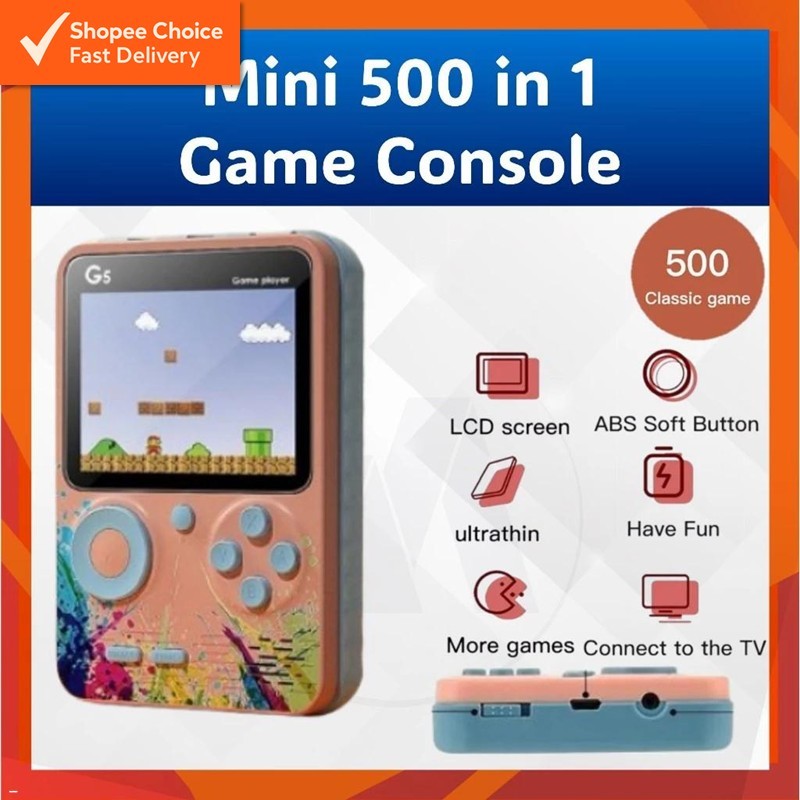 M500 Mini Retro Handheld Game Console | 500 in 1 Games| G5-2 Players| 3 ...