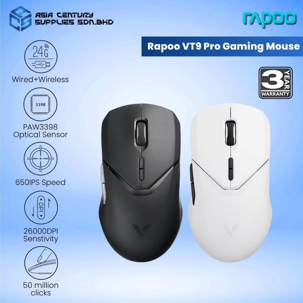 Rapoo VT9 Pro Wireless Gaming Mouse 2.4G Wired 26000 DPI Gamer Wireless Rechargeable Mouse / 3 ...