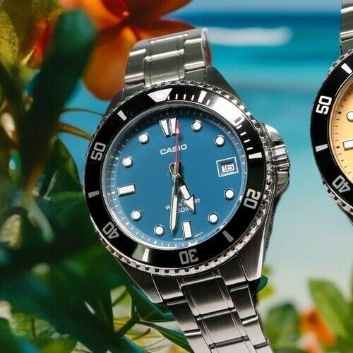 Casio MDV-10D-2A1 Duro Blue Analog Rotating Bezel Stainless Steel Men's ...