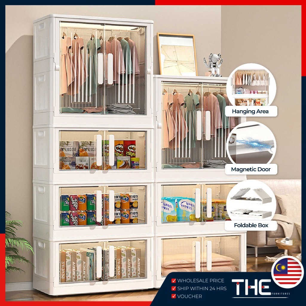 THE 2/3/4 Layers 2 Doors Wardrobe Storage Cabinet Transparent Stackable ...