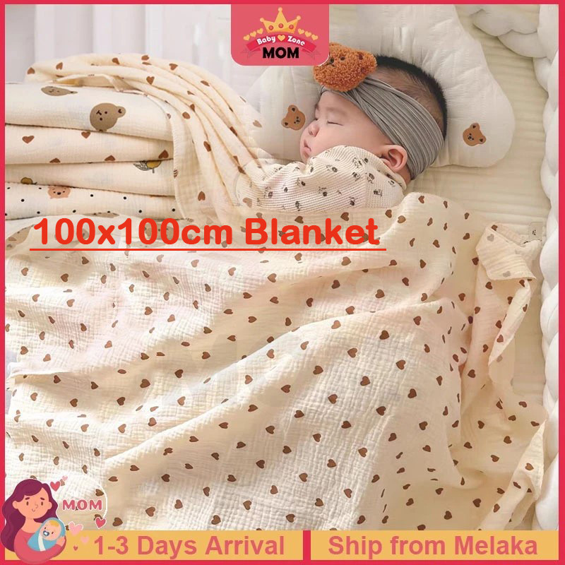 Newborn Baby Muslin Swaddle 100X100CM Kain Bedung Cotton Baby Towel ...