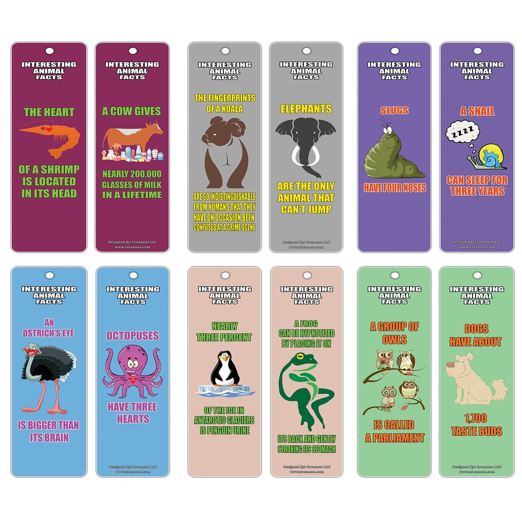 Creanoso Animals Fun Facts Series 1 Bookmarks (12-Pack) – Fun Animal ...