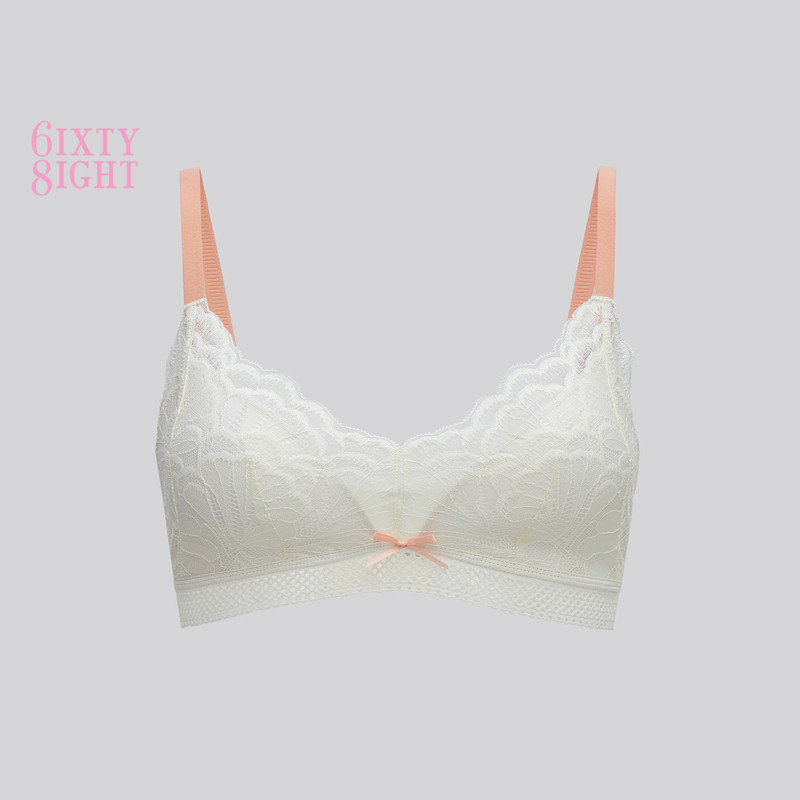 6IXTY8IGHT LUXI, Wireless Triangle Bra Floral Lace Lightly Padded Mesh ...