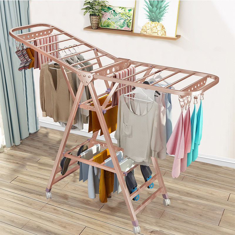 J-H/Aluminum Alloy Clothes Drying Rack Household Floor Folding Indoor ...