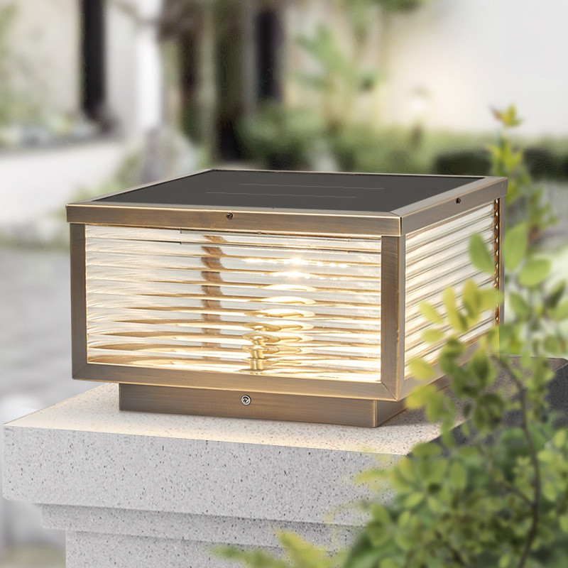 J-H/All Copper Solar Column Head Light Garden Wall Gate Light Outdoor ...