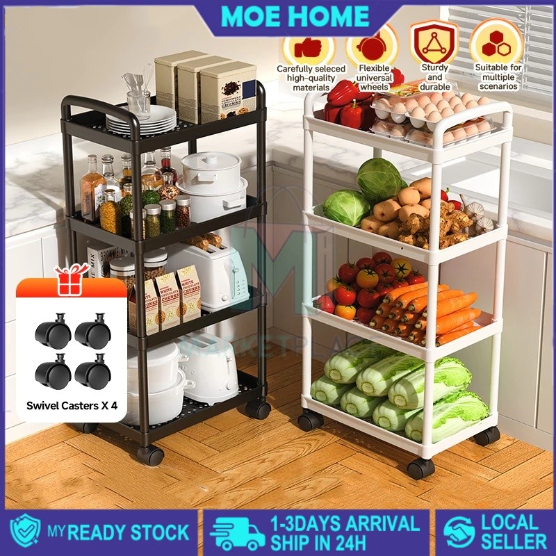 3/4/5 Tiers Kitchen Trolley Storage Rack With Wheel Multifunction ...