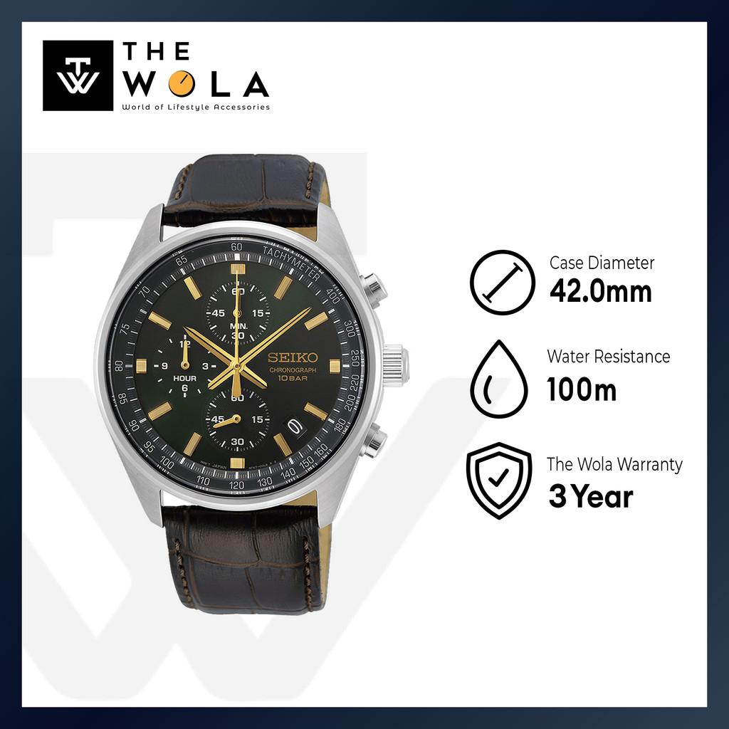 (3 Years Warranty) Seiko Men Chronograph Watch SSB385P Brown Calfskin ...