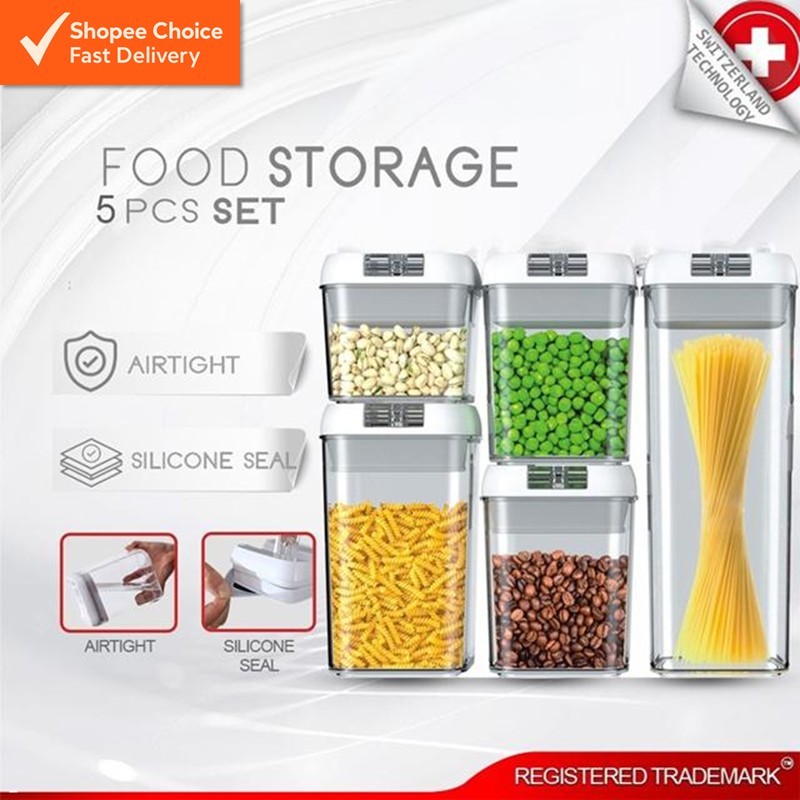 Swiss Thomas 5-Piece Airtight Food Storage Container Set –RANDOM Black ...