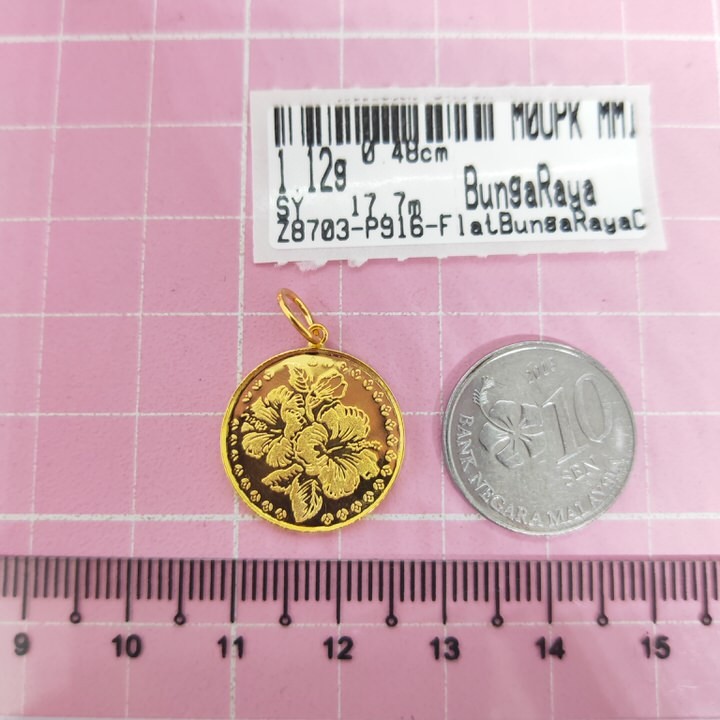 Emas916, Loket Flat Bunga Raya Coin Round Edge 1.8 cm Vt 8703 P608 0.48 ...