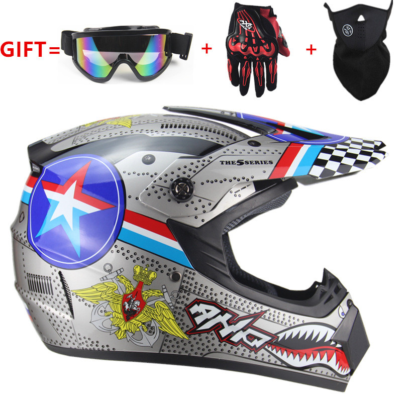 Adult ATV Dirt Bike Helmet with Goggles Gloves & Mask Adjustable Sun ...