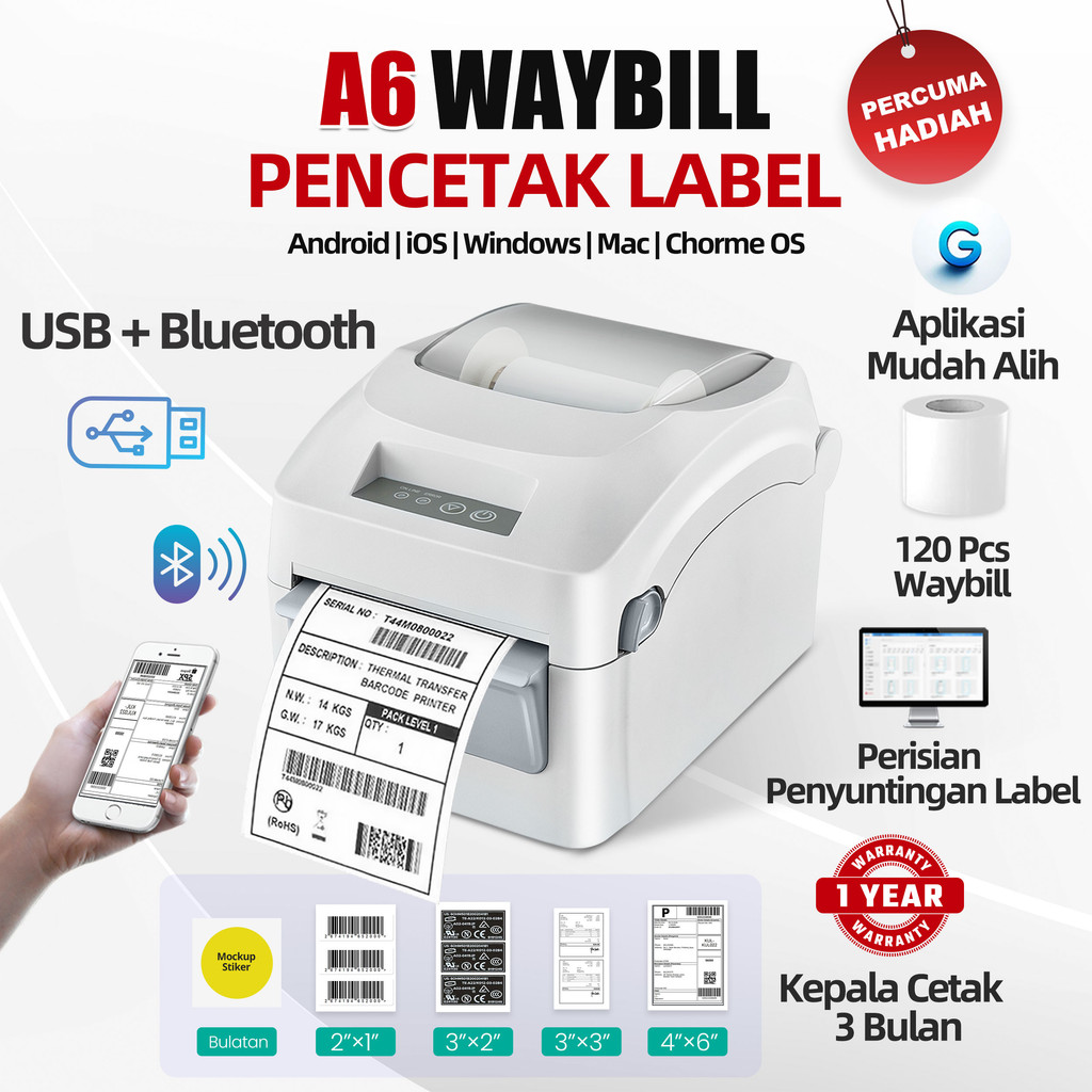 A6 Bluetooth Thermal Printer – Shipping Label, Barcode, AWB Air Waybill ...