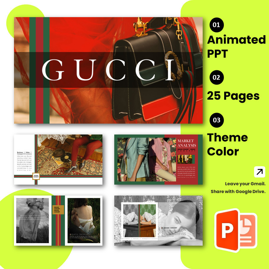 🔥 Animated Powerpoint - 25 Pages 🔥 GUCCI Premium Luxury Red and Green ...