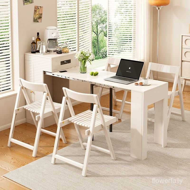 J-H/Cream Style Extendable Dining Table for Home Use, Small Apartment ...