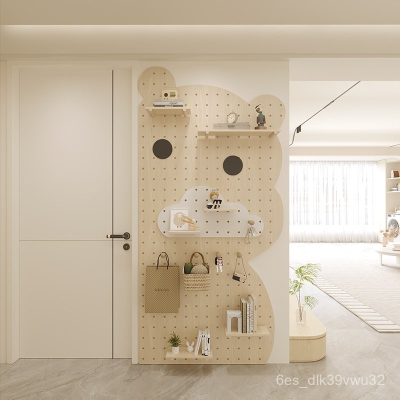 J-H/W8Solid Wood Pegboard Entryway Panda Storage Rack Accessories No ...