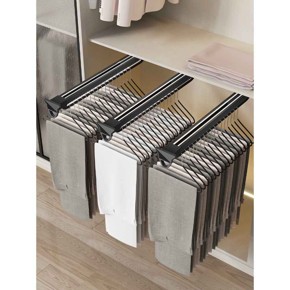 H-Y】Pants Rack Telescopic Sliding Rail Wardrobe Built-in Top-mounted ...