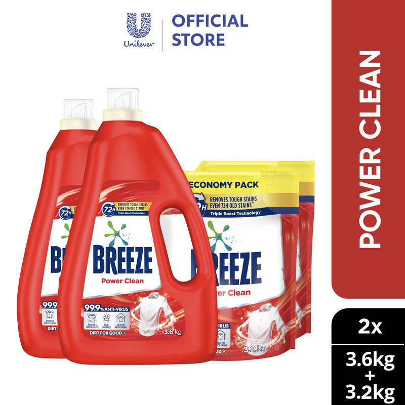 Breeze Detergent Liquid Power Clean 3.6kg x 2 + Breeze Detergent Liquid ...